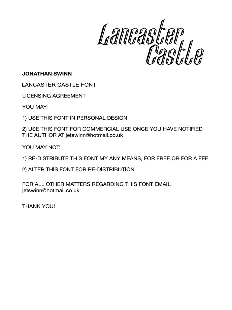 Lancaster Castle Font License | PDF
