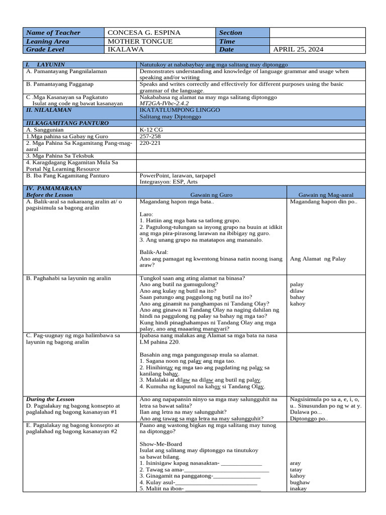 Cot - DLP - MTB 2 by Teacher Jelyn M. Habana | PDF