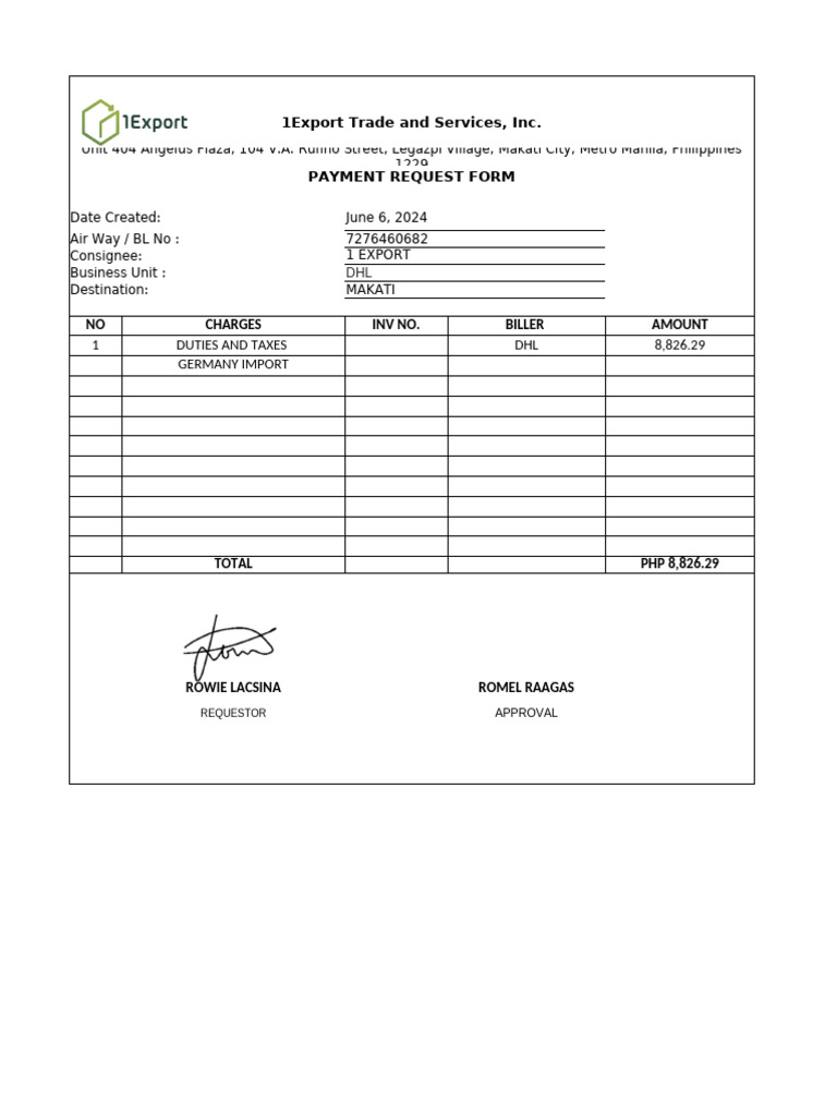 Payment Request Form - DHL | PDF