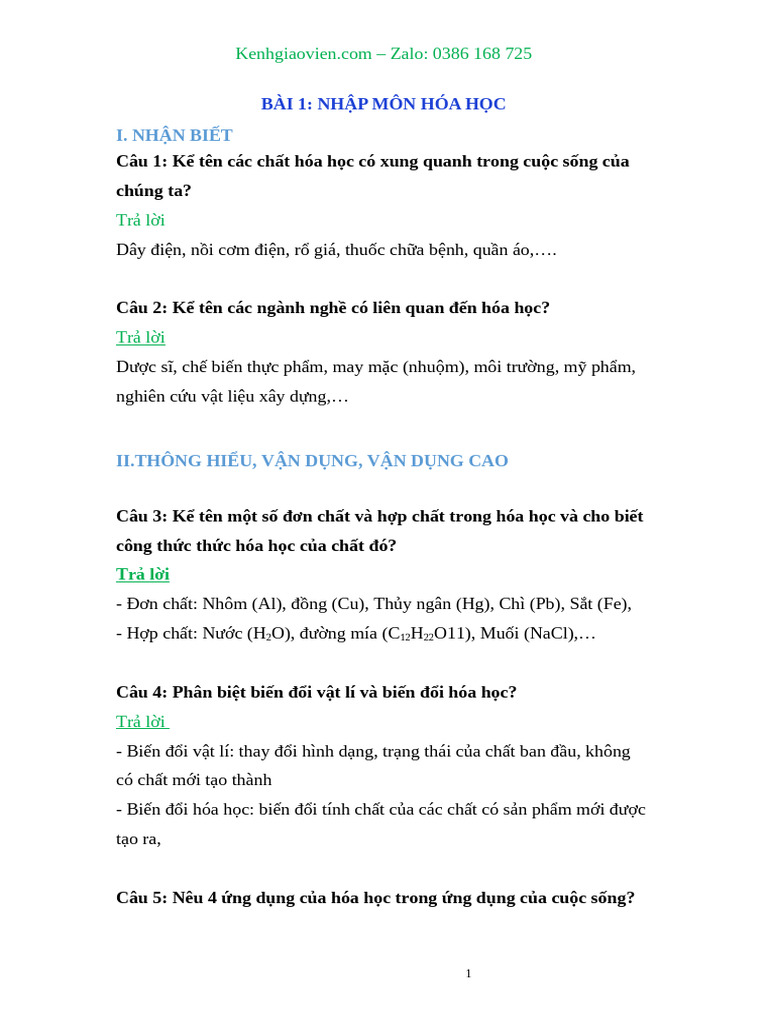TL Bai 1 Nhap Mon Hoa Hoc | PDF