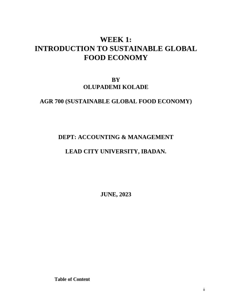 AGR 700 WK 1 Introduction To Sustainable Global Food Economy | PDF ...