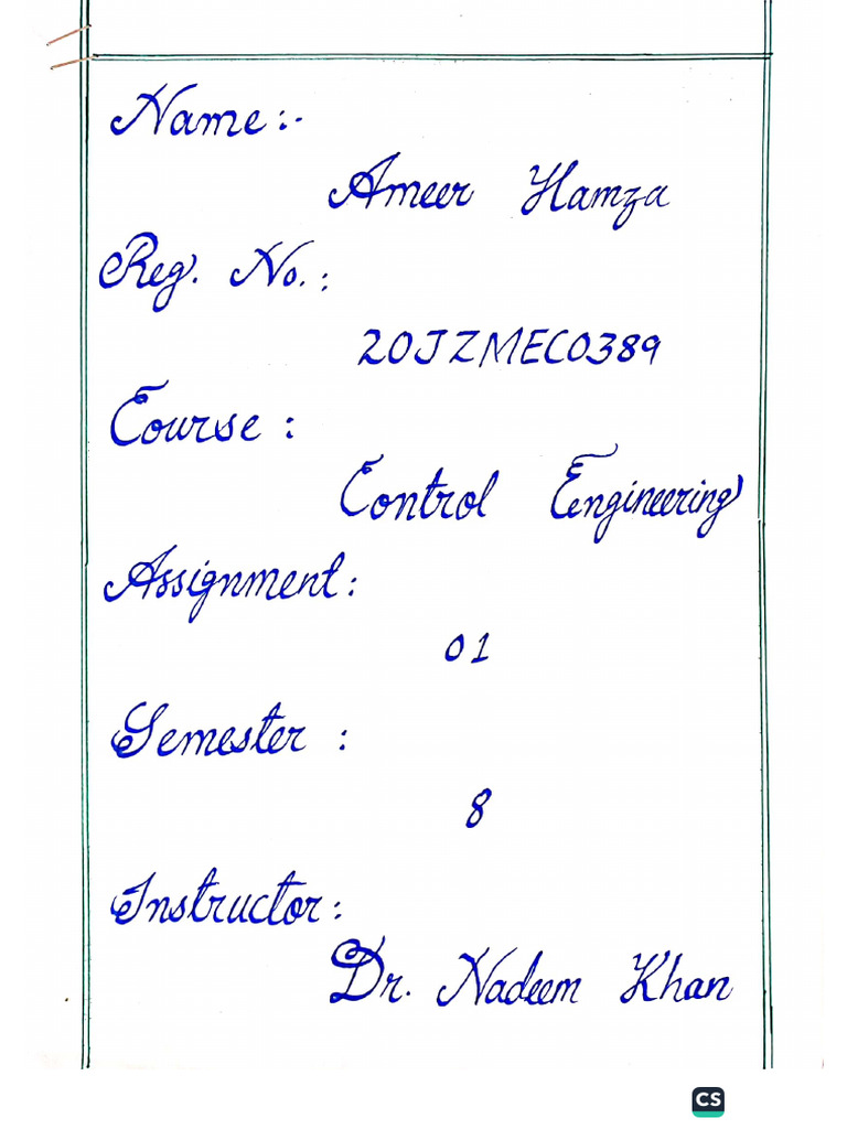 Control Engineering Assignment#01 | PDF