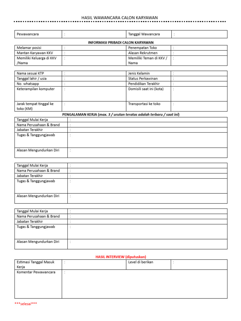 Form Hasil Wawancara Calon Karyawan | PDF
