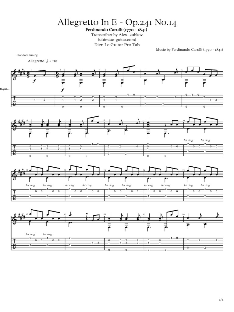 Carulli Allegretto Op. 241 No. 14 Tab | PDF | Irish Musical Instruments ...