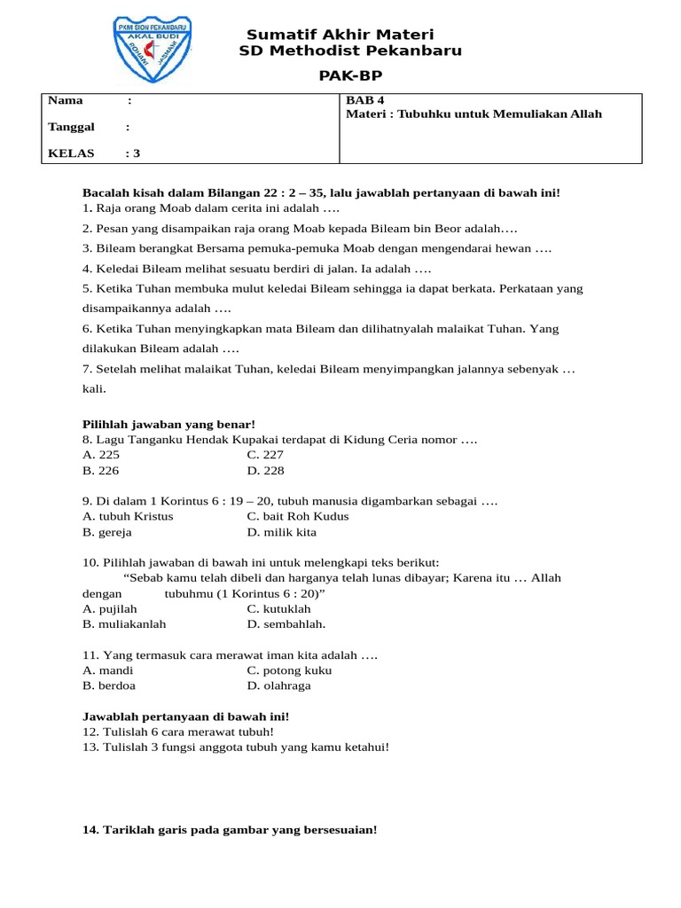 Sumatif Akhir Materi 3 KELAS 3 Ganjil | PDF