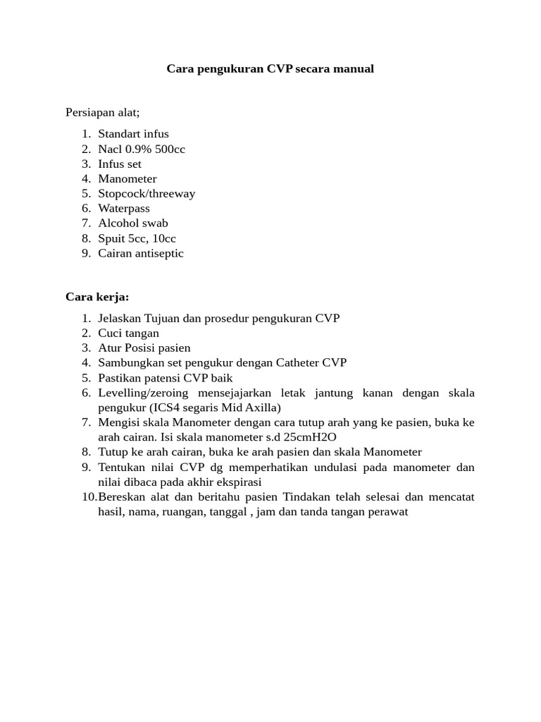 Cara Pengukuran CVP Secara Manual | PDF