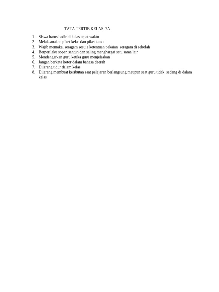 Tata Tertib Kelas | PDF