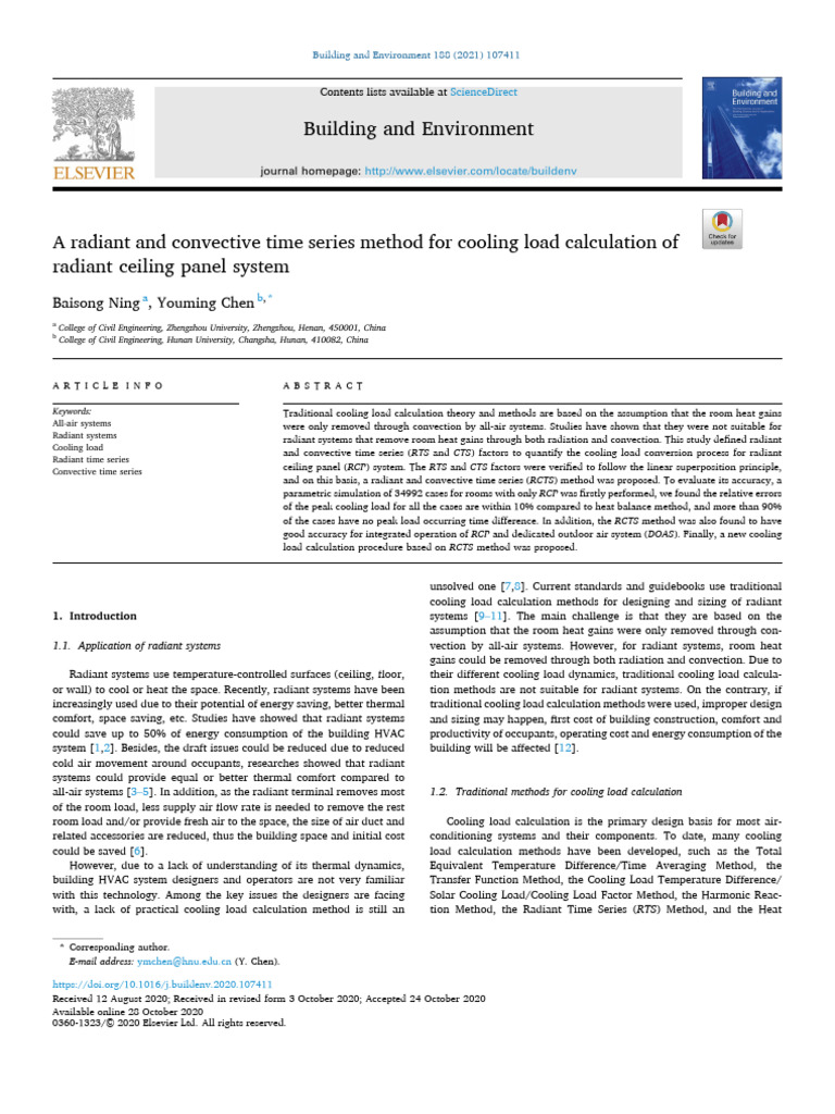 A Radiant and Convective Time Series Method For Cooling Load ...