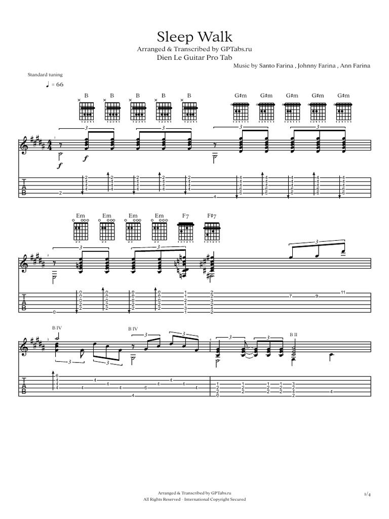 Sleep Walk (Another Version Arr. For Acoustic Guitar With Tab) | PDF ...
