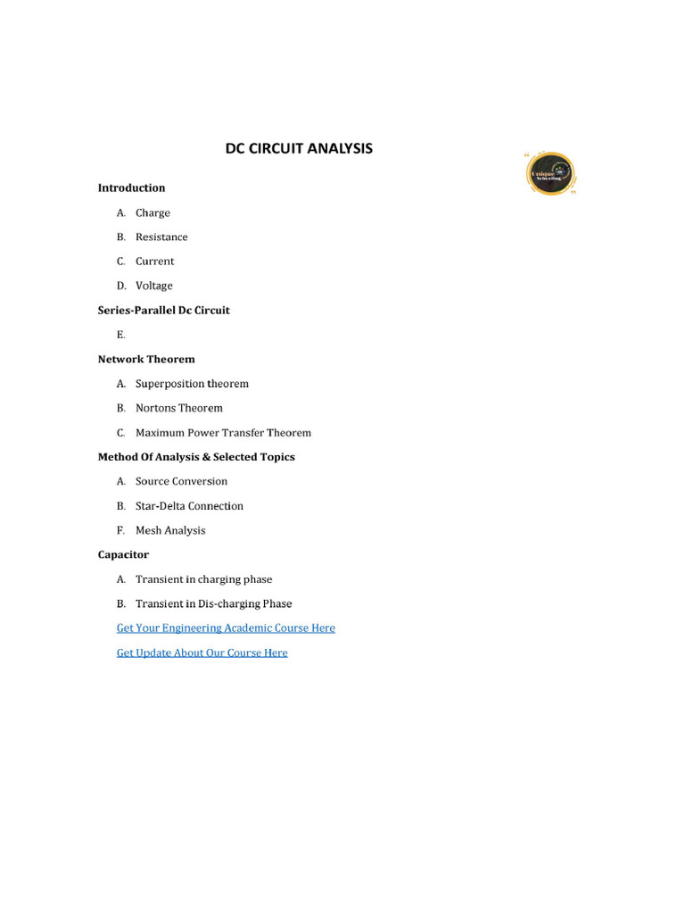 DC Circuit Analysis by Unique Schooling | PDF DC Circuit Analysis by Unique Schooling | PDF