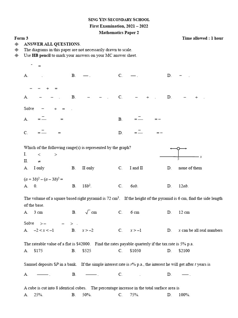 Root Sy-Pastpaper Bin Files 2021 f3 Maths Exam1 Paper2 Question Paper | PDF | Area | Elementary ...