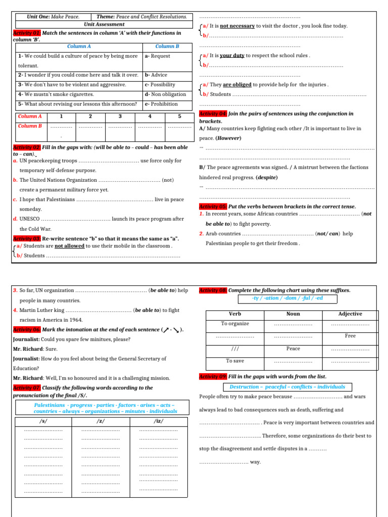 Unit Assessment: Make Peace 2AS | PDF | Peace | Adjective