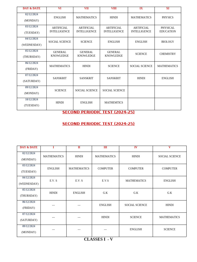 2024 Second Periodic Test Schedule | PDF