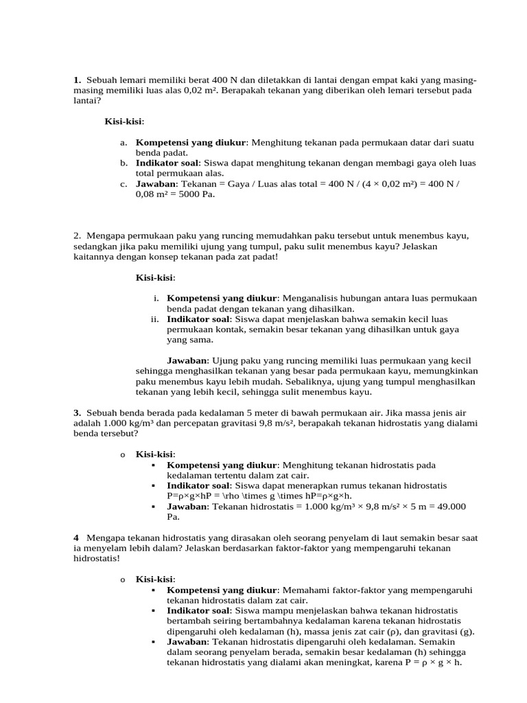 SOAL TEKANAN KELAS 3 2425 LENGKAP | PDF