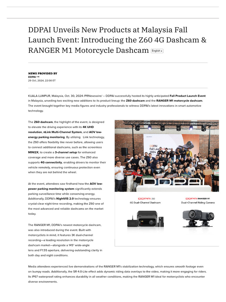 DDPAI Launches Z60 & RANGER M1 Dashcams | PDF | Motorcycle | Vehicles
