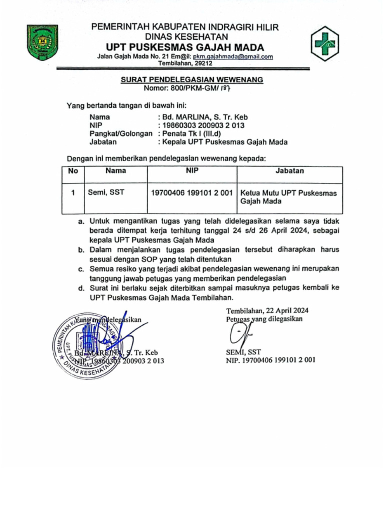 Surat Pendelegasian Wewenang | PDF