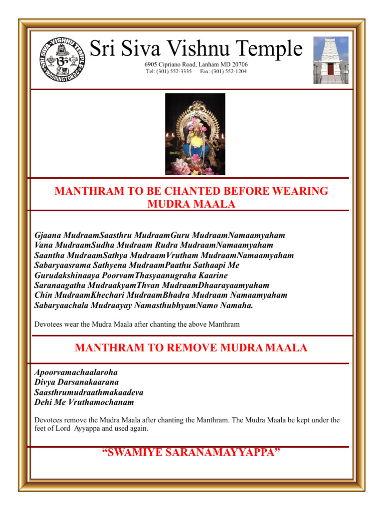 Ayyappa Mudra Maala Mantras Guide | PDF