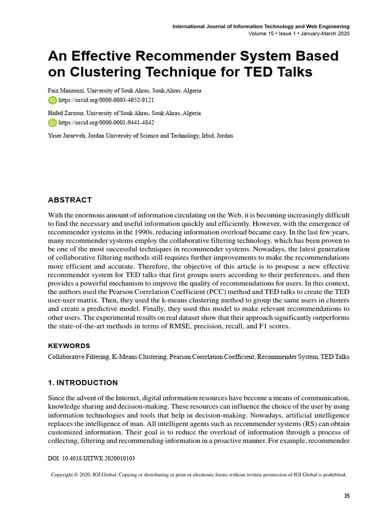 An Effective Recommender System Based On | PDF | Cluster Analysis | Computing