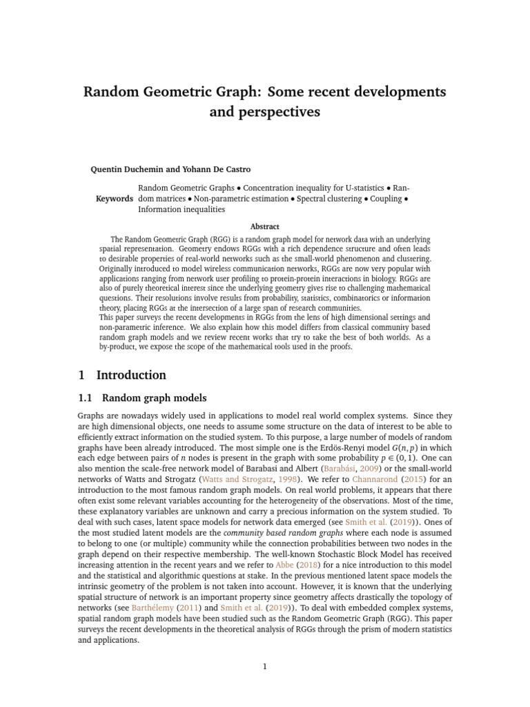 Random Geometric Graph: Some Recent Developments and Perspectives | PDF | Matrix (Mathematics ...