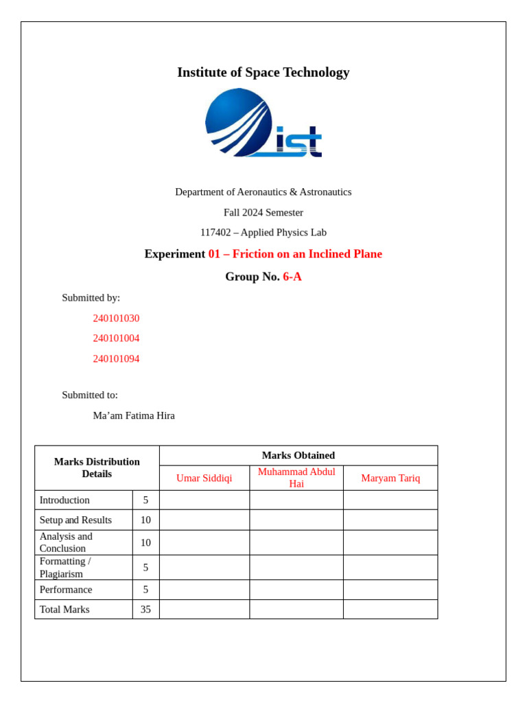 Lab Report Applied Phy g6 | PDF | Friction | Force