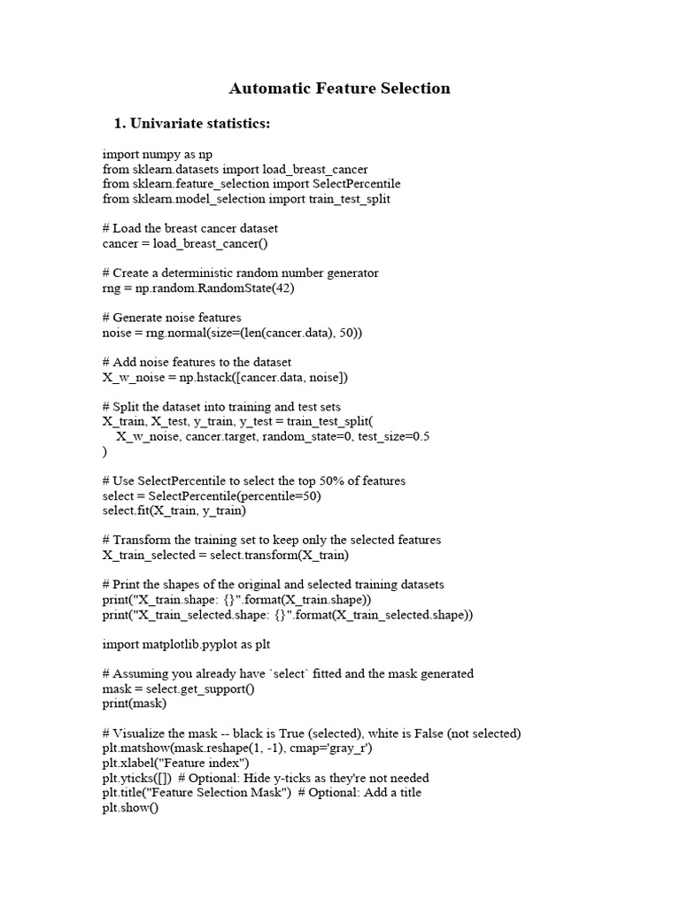 Automatic Feature Selection Pdf Machine Learning Statistics