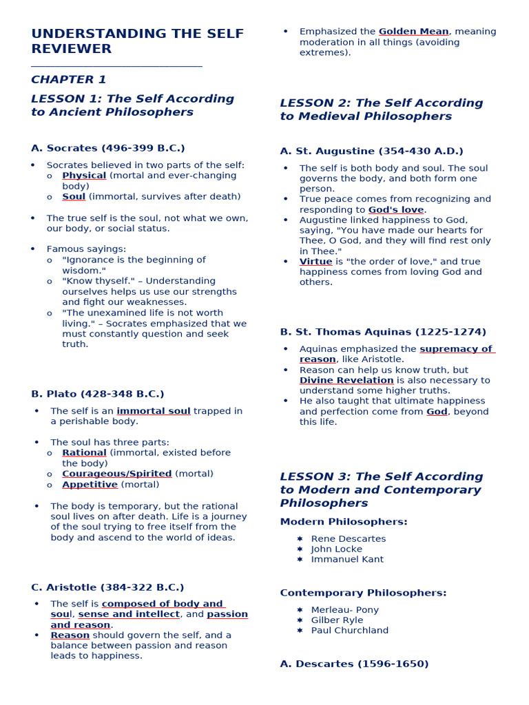 Understanding the Self - Self Reviewer | PDF | Id | Soul