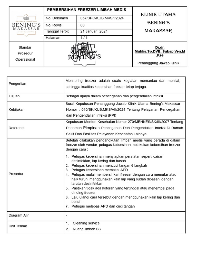 Prosedur Pembersihan Freezer Limbah B3 | PDF