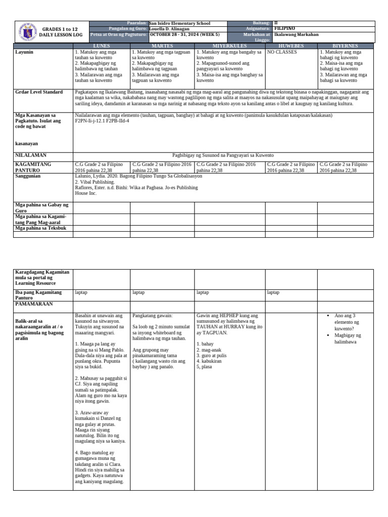 DLL_FILIPINO 2_Q2_W5 | PDF