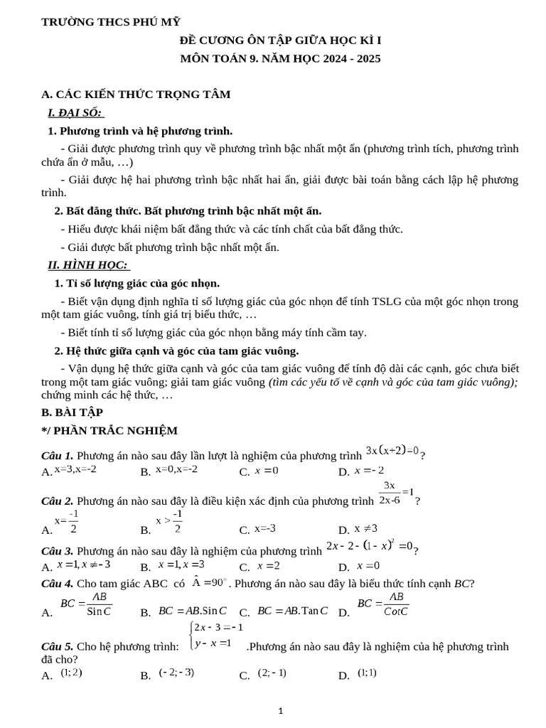 De Cuong Gk1 Toan9 | PDF