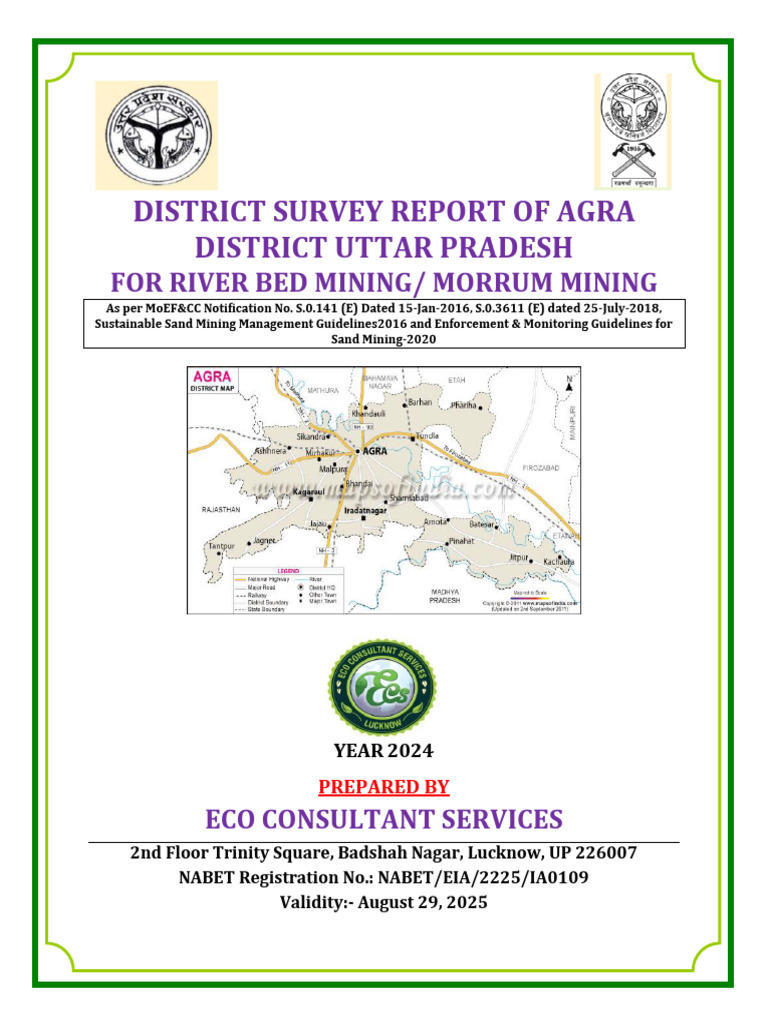 District Survey Report of Agra District Uttar Pradesh: For River Bed Mining/ Morrum Mining | PDF ...