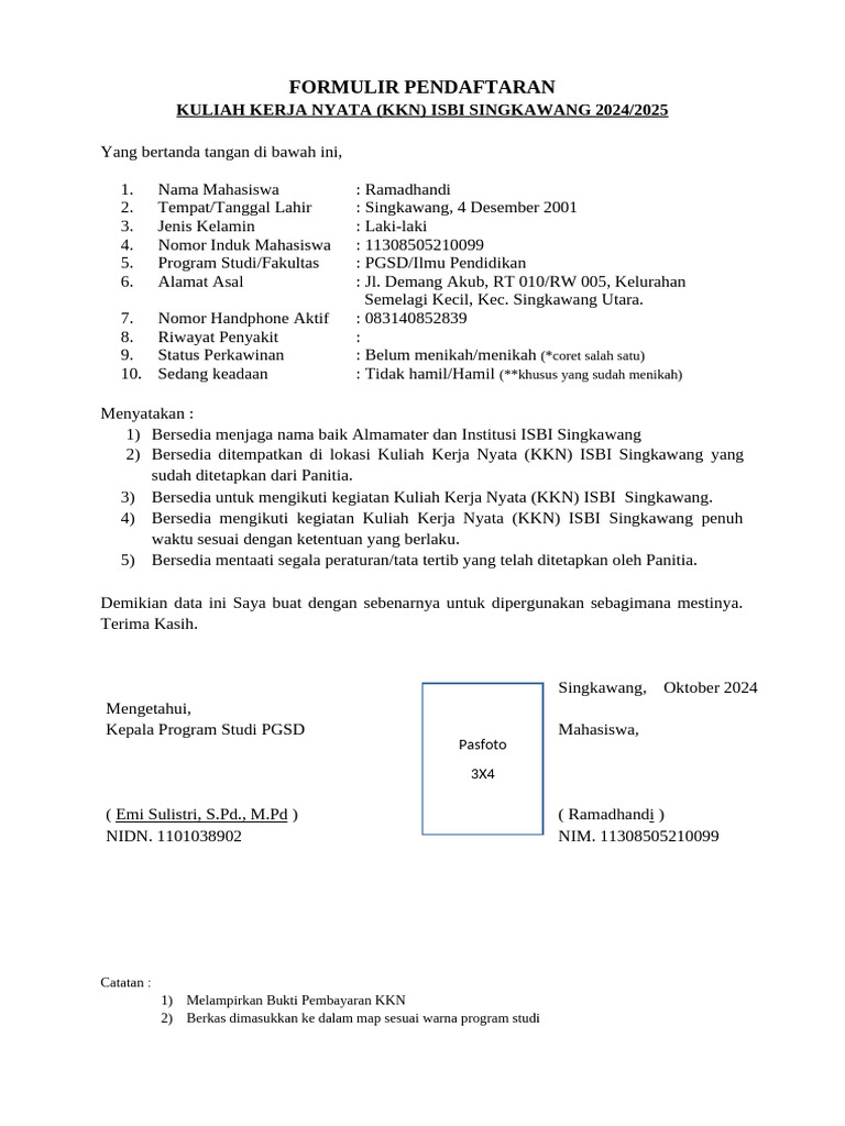 Formulir Pendaftaran KKN Dandi | PDF