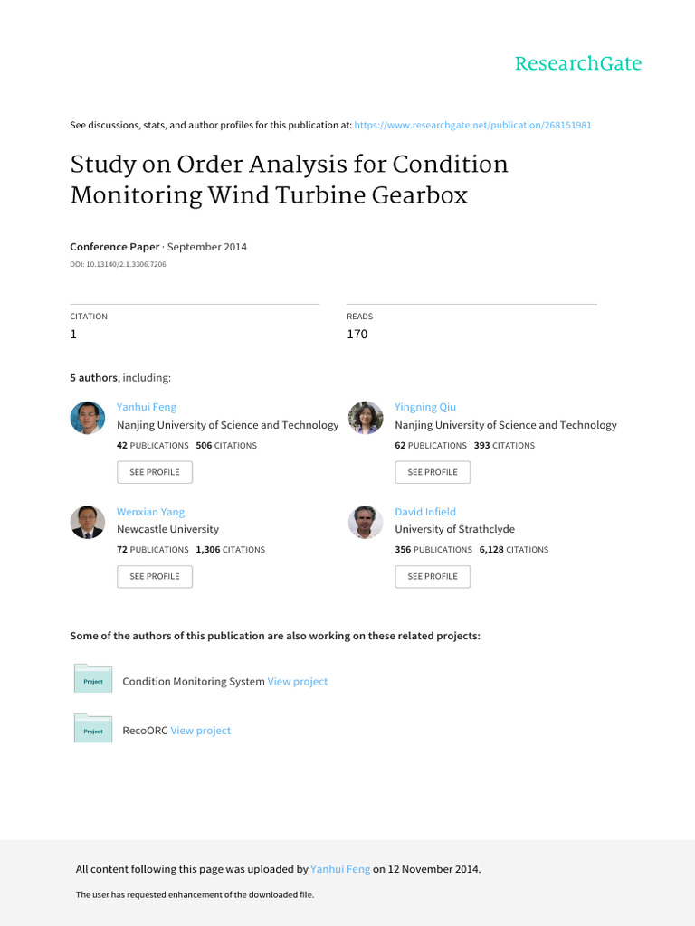 2014 Feng_Study on Order Analysis for Condition Monitoring wind turbine gearbox | PDF | Spectral ...
