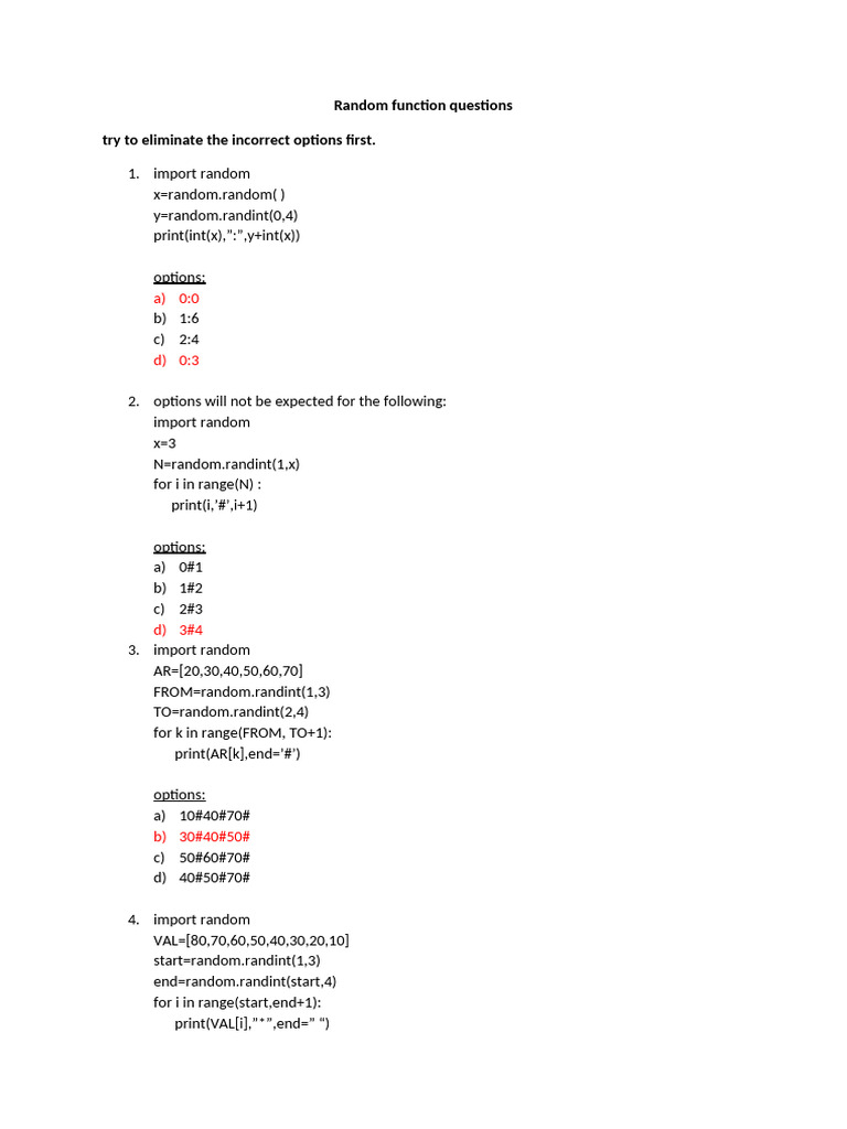 Random Function Questions | PDF | Computer Programming | Software Engineering