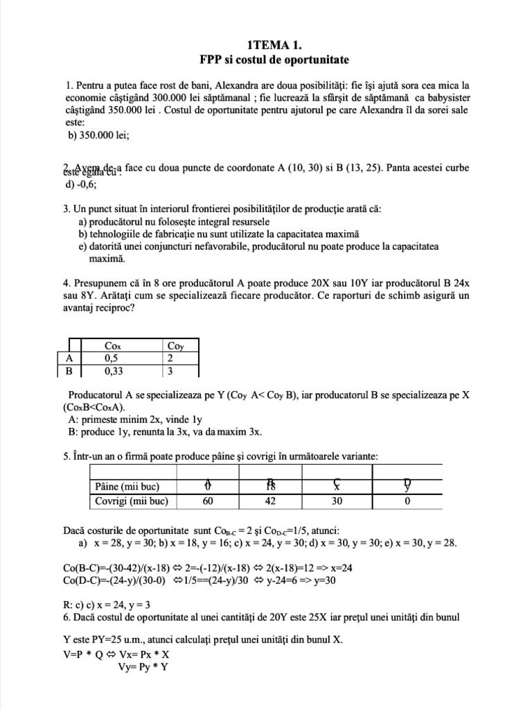Exercitii cost de oportunitate | PDF