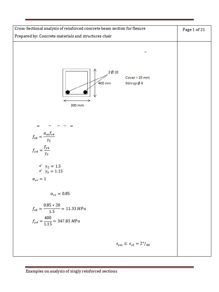 Example On Analysis of Singly Reinforced Beam Sections | PDF | Beam ...