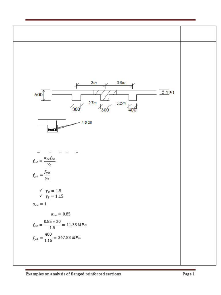 Example On Analysis of Flanged Reinforced Beam Sections | PDF | Beam ...