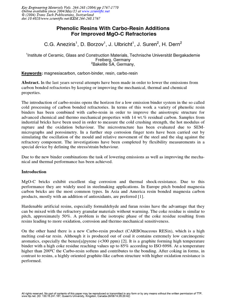 Enhanced MgO-C Refractories with Carbo-Resin | PDF | Coke (Fuel) | Brick
