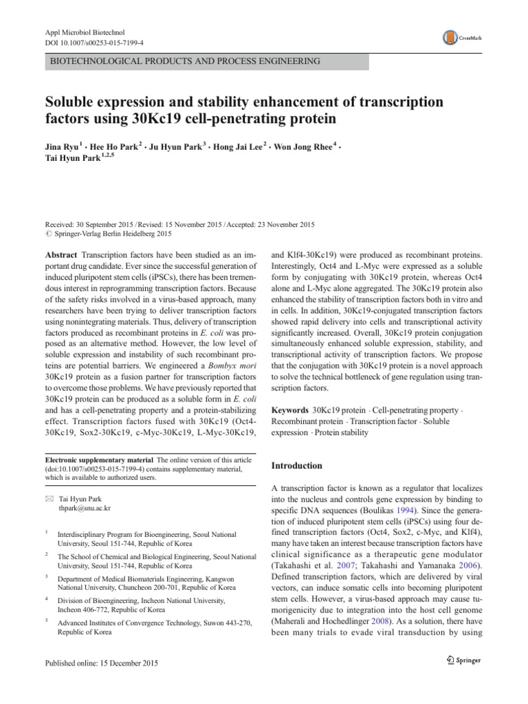 (2015) Appl Microbial Biotechnol. Soluble expression | PDF | Vector ...