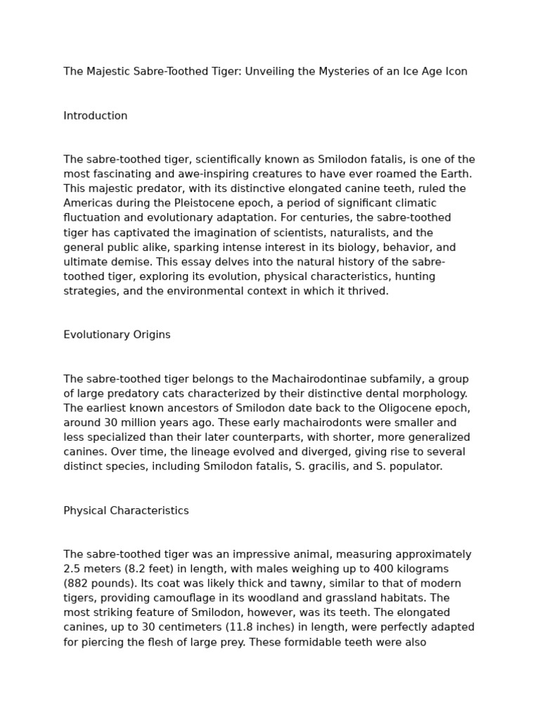 Sabre-Toothed Tigers Natural History | PDF | Predation