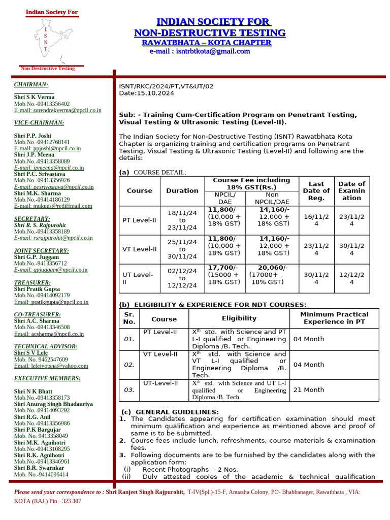 PT VT UT Course Program | PDF | Nondestructive Testing | Visual Acuity