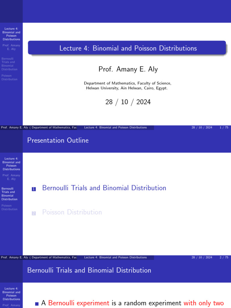 Probability Lecture 4 - Binomial and Poisson Distributions | PDF | Poisson Distribution ...