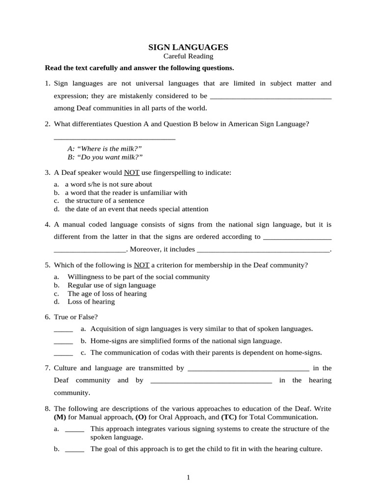 Sign Languages CR Qs kopyası | PDF | Sign Language | Cognition