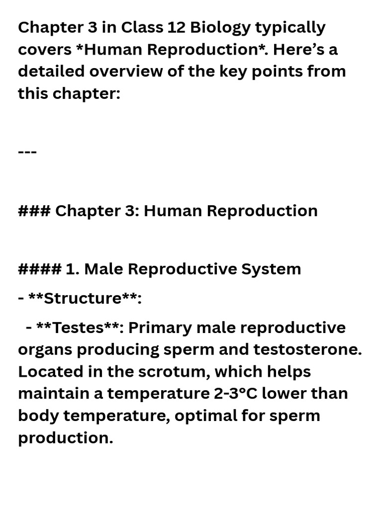 class 12 Bio Chapter 3 Human Reproduction | PDF | Reproductive System ...