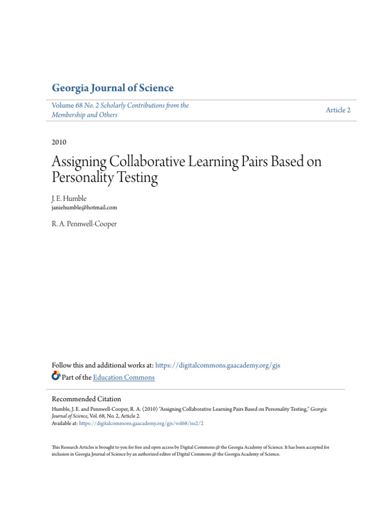 Assigning Collaborative Learning Pairs | PDF | Cognition ...