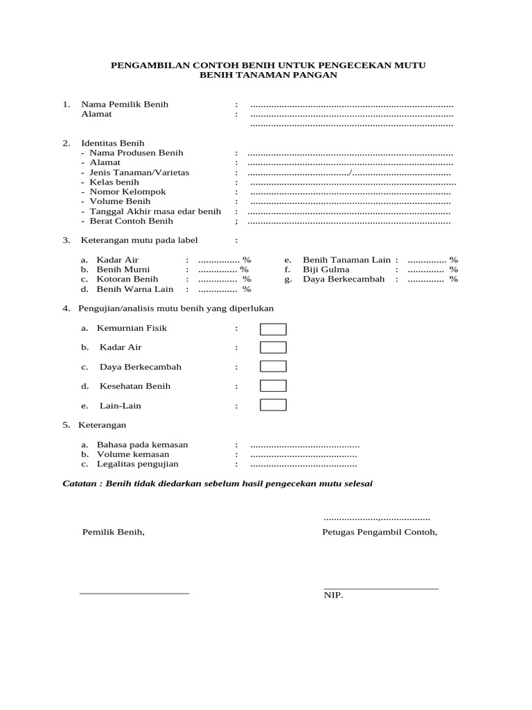 Form Pengecekan Mutu Benih | PDF