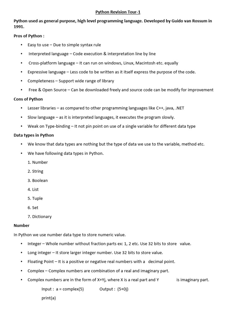 Python Revision Tour 1 Copy - Class12 | PDF | Data Type | Boolean Data Type
