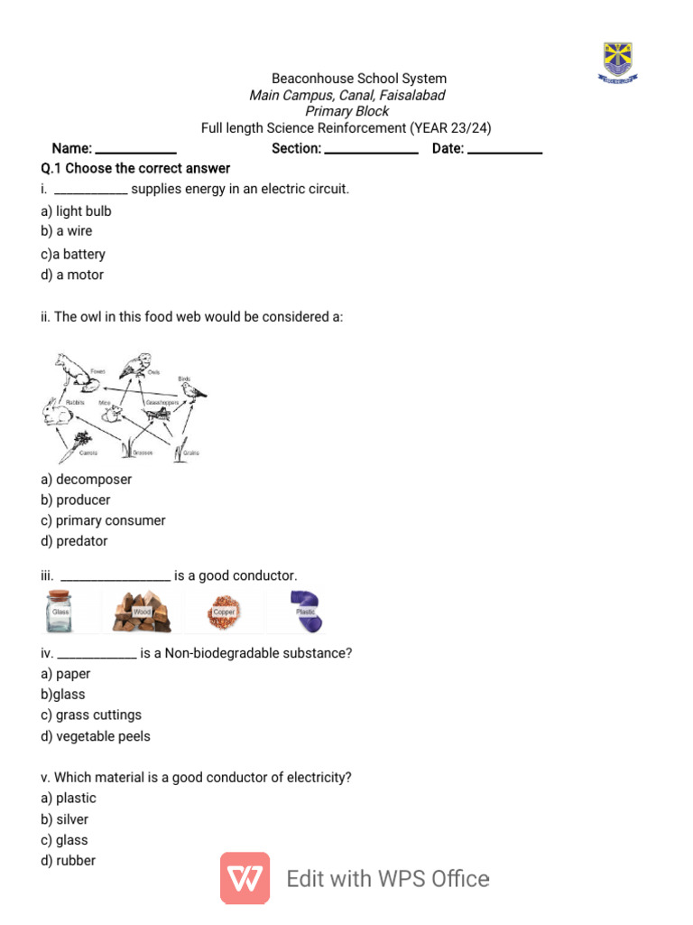 Full Length 2024 Science Grade 5 | PDF | Series And Parallel Circuits | Soil