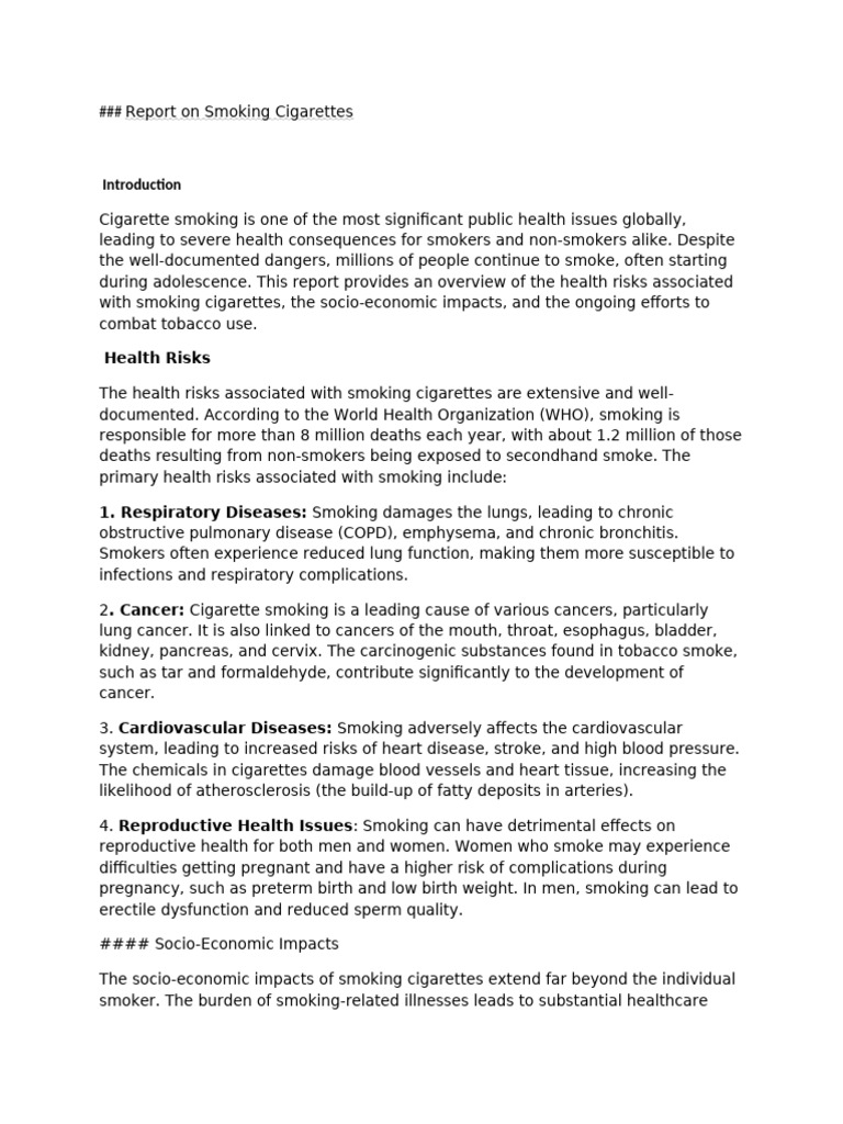 Report On Smoking Cigarettes | PDF | Tobacco Smoking | Addiction