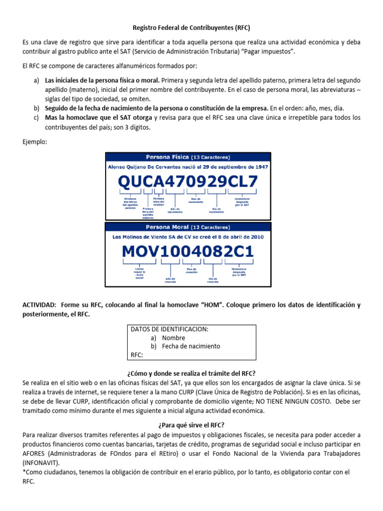 Registro Federal de Contribuyentes (RFC) | PDF