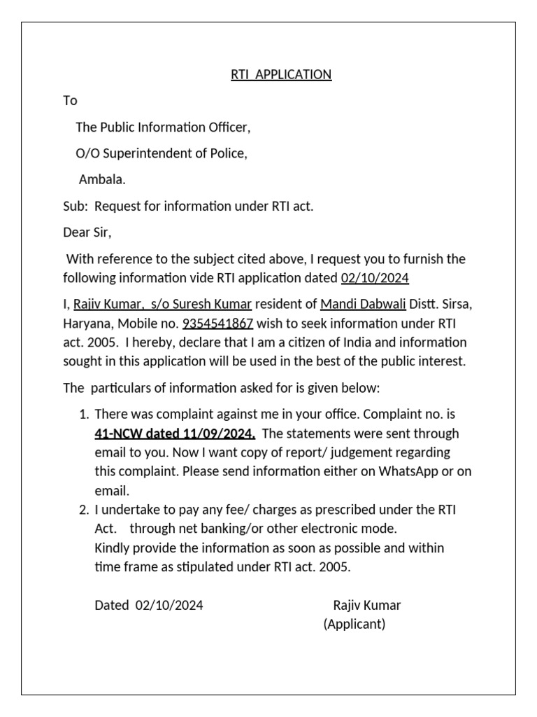 Rti Application | PDF